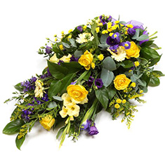 Purple & Gold Spray - Funeral Flowers Florist Towcester